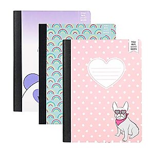 Yoobi Composition Notebook Set - 3 Pack of Composition Notebooks, 100 Sheets Each, Kids Notebooks College Ruled - Rainbow, Frenchie Polka Dot, Pando Unicorn Notebooks - 7.5" x 9.75", 3 Pack