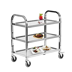 Hyner Stainless Steel 3 Tier Utility Cart Kitchen Trolley Catering Storage Cart with Universal Wheels Easy to Assemble& Move for Kitchen Restaurant Hotel Cafe Home,29.5"*15.7"*32.3"