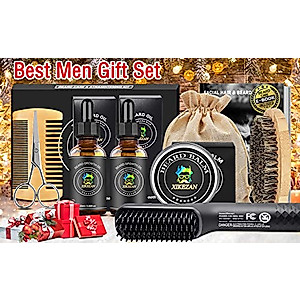 Beard Straightener w/Beard Balm & Beard Growth Oil & Beard Comb & Beard E-Book,Patented Design 3 in 1 Hair Straightener Brush Beard Straightening Comb,Unique Stocking Stuffers Gifts for Men Women Him