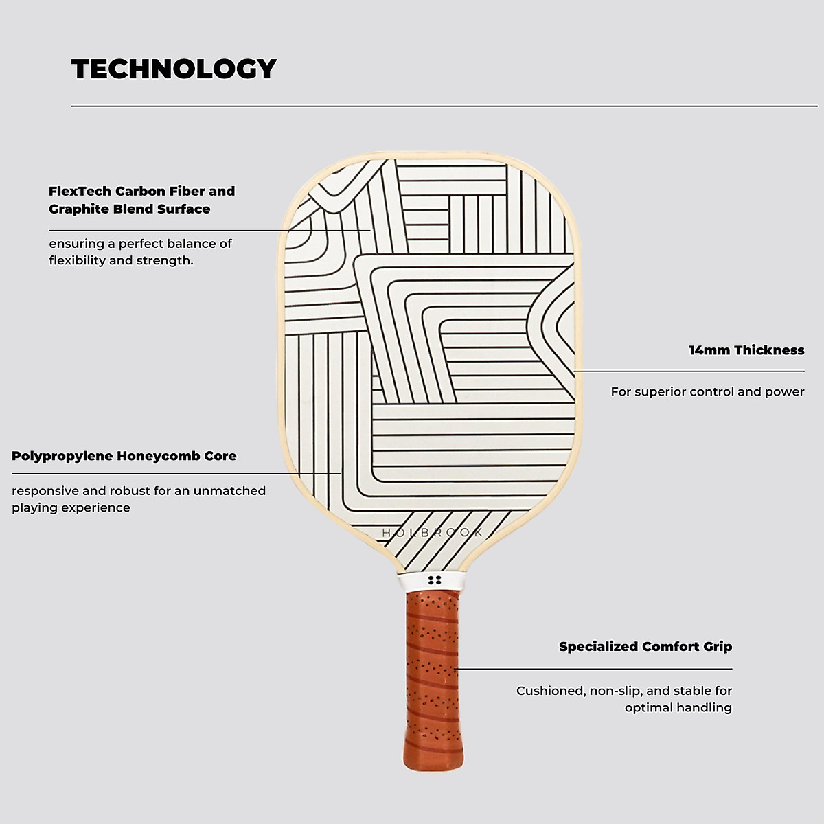 Holbrook Pickleball Paddles - Soho Design | Performance Series | Carbon Fiber Pickleball Paddle, Graphite Blend Surface | Polypropylene Honeycomb Core | Cute Pickleball Paddle