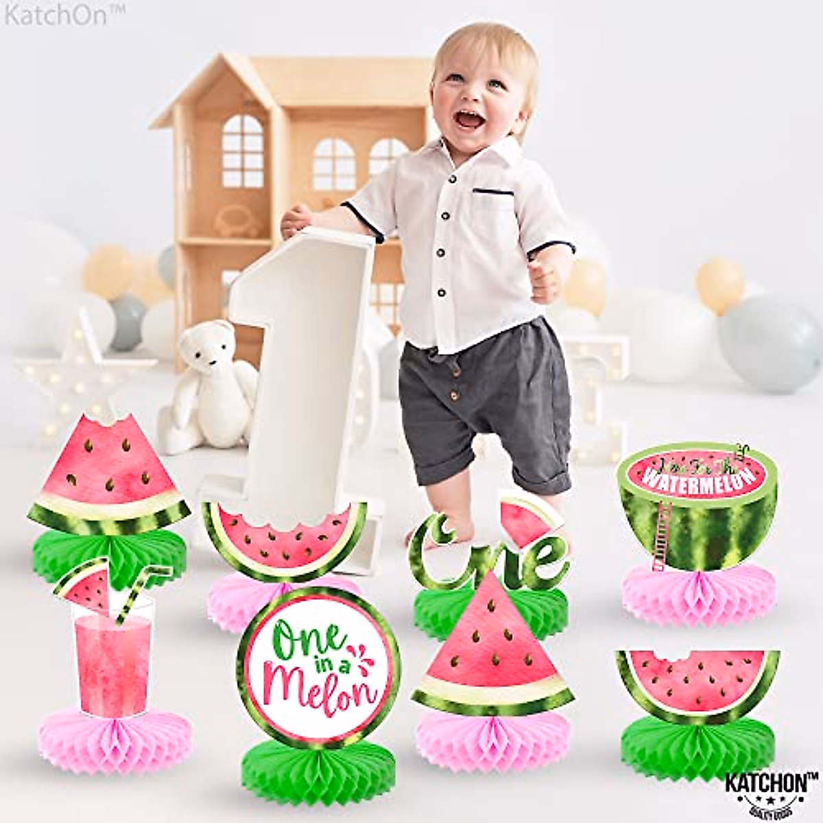 KatchOn, One In A Melon Centerpieces for Tables - 9 Pieces | One In A Melon Party Decorations 1st Birthday, Watermelon Birthday Decorations | Watermelon Party Decorations, Watermelon Table Decorations