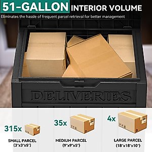 YITAHOME 51 Gallon Resin Package Delivery Box for Outside, Storage Box with Lockable Secure, Resin Deck Box for Porch, Curbside（Black）