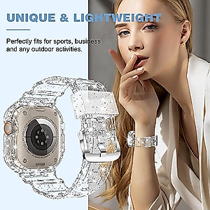 XYF Compatible for Crystal Clear Apple Watch Ultra 2 Bands, 49mm Bumper Case Men Women Jelly Cover Strap for iWatch Ultra 2/1 Series 9 8 7 SE 6 5 4 3 2 1 (Glitter Clear, 49)
