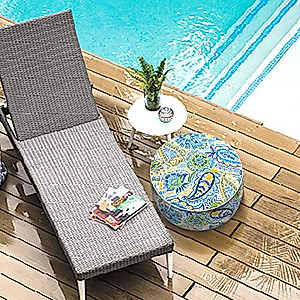 LVTXIII Indoor/Outdoor Inflatable Ottoman, All Weather Round Footrest Stool D21”x H9”, Portable for Patio Garden Camping or Home-Paisley Blue