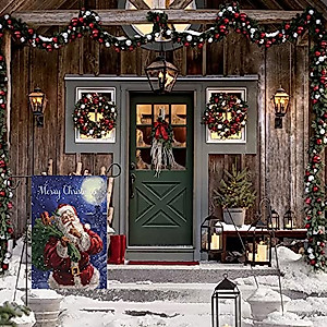 Merry Christmas Flag - 1 Set Santa Claus Double-Sided Burlap Garden Flag for Holiday Sign Banner for Outdoor Decoration 12 x 18 inches