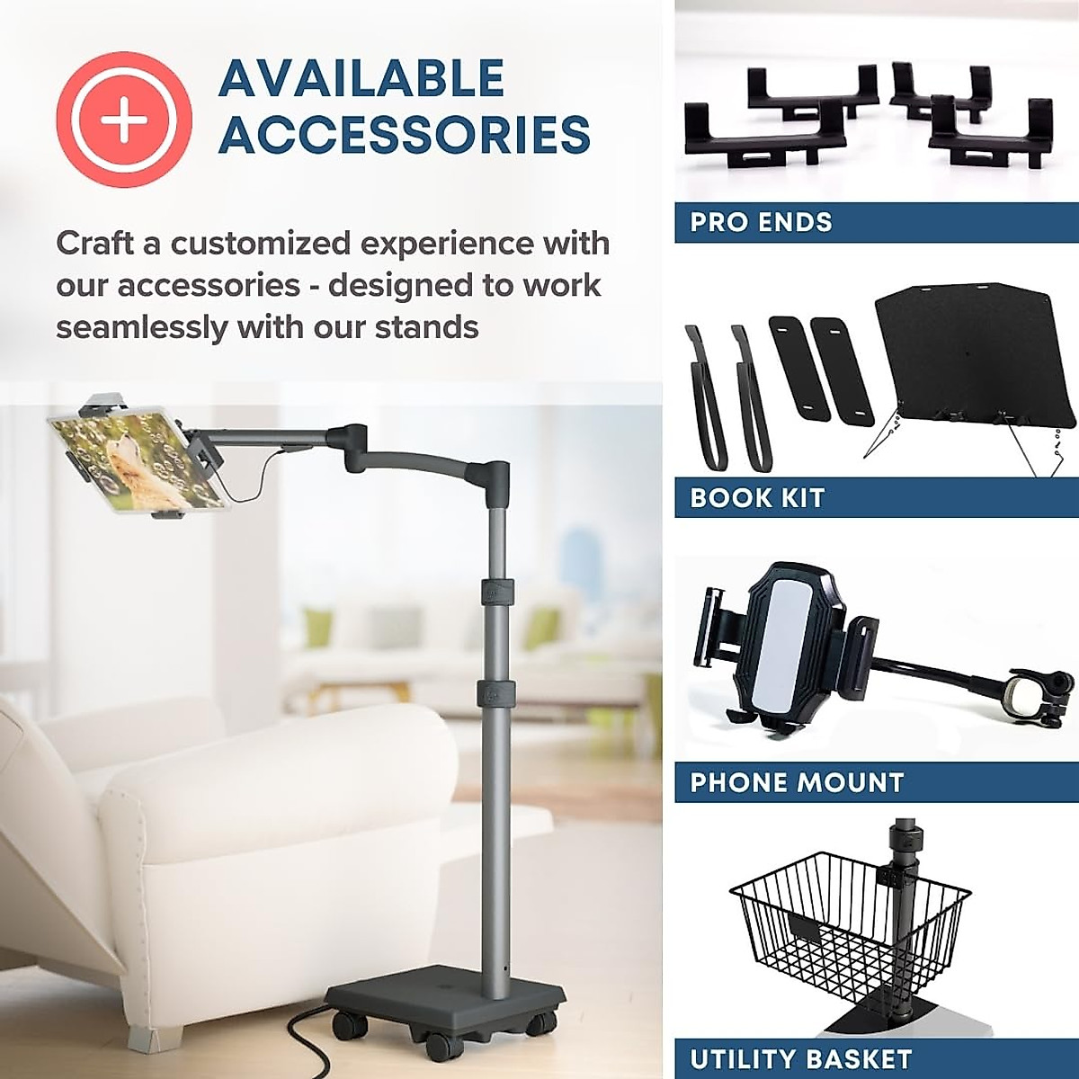 LEVO G2 Commercial Sturdy Egonomic Tablet Rolling Cart Stand with 60 Watt USB-C Charging Port for Most iPad Pro, Surface Pro, Amazon, Samsung, Kindle Touchscreens and More.