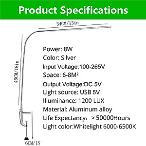 lishumei USB LED Desk Lamp, Adjustable Clip On LED Nail Lamp Light Eye Care Gooseneck 360° Swivel with Switch LED Clamp Light for Manicure Reading Tattoo