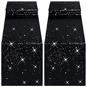 tiosggd Black Sequin Table Runners 2 Packs 12''x108'' Glitter Party Decorations Party Suppliers for Halloween Decorations Baby Bridal Shower Graduation Birthday Wedding Christmas Tablecloth