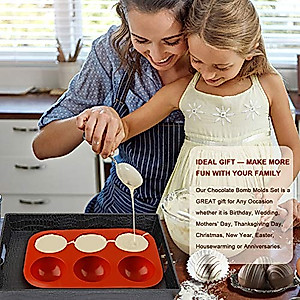 Jasilon [UPGRADE SAFE MATERIAL] 2 Chocolate Bomb Molds + 1 Heart Shaped Silicone Mold, Medium Semi Sphere Silicone Mold, 6 Holes Round Silicone Molds for Hot Chocolate Bombs,Cake,Jelly,Mousse-Red