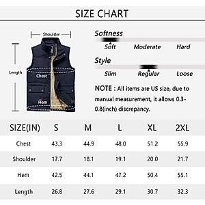 Vcansion Men's Outdoor Casual Stand Collar Thicken Qulited Fleece Jacket Padded Vest Lightweight Down Cotton Vest Coat Blue US M