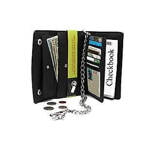 Juzar Tapal Collection Bifold Leather Wallet for Men with ID Window and Zipper Pocket, RFID Blocking, Thick and Durable Credit Card Holder (J277LCB-Long Chain Wallet)