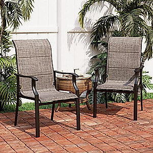 PHI VILLA Outdoor Dining Chairs Set of 4, High Back Textilene Fabric Padded Armchairs with E-Coated Steel Frame for Patio, Porch, Deck, Yard