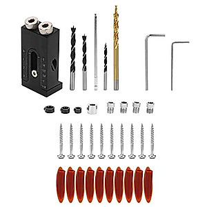 Pocket Jig Pocket Hole Jig Kit Oblique Drilling Locator Double Woodwork Guides Joint Angle Tool Carpentry with Brass Drill Bit Alloy Rotor for Jigs