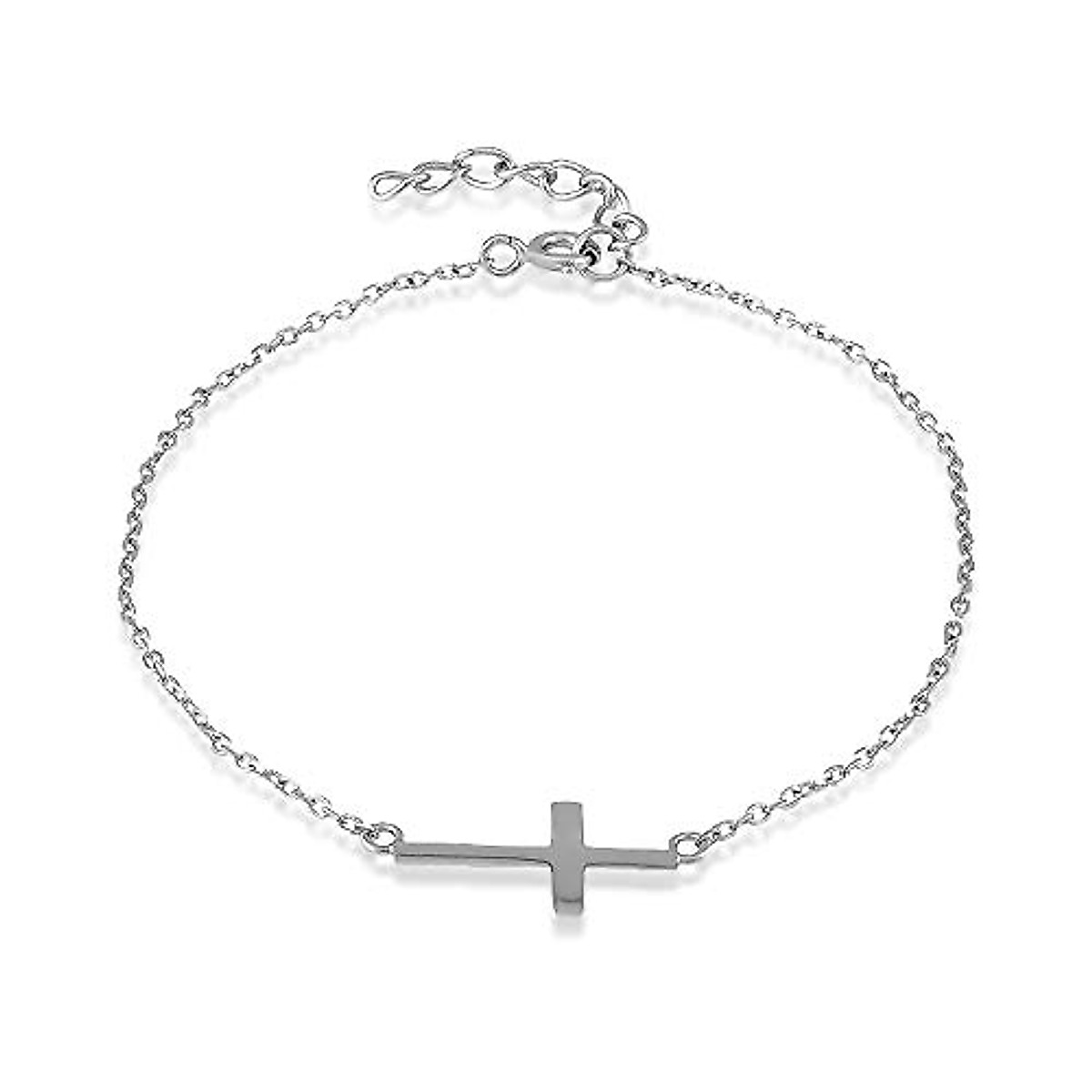 Beaux Bijoux Sterling Silver 7" + 1" Extension Small Sideways Cross Communion Communion-Confirmation Bracelet