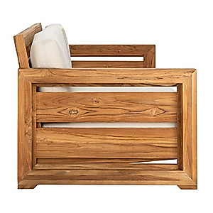 Safavieh CPT1008A Couture Guadeloupe Brazilian Teak Outdoor 3-Seat Patio Sofa, Natural/White