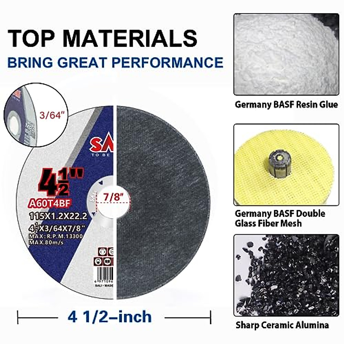 SALI 50 Pack Cut Off Wheel 4 1/2 Inch Cutting Wheels 4-1/2" x 3/64" x 7/8" for Metal & Stainless Steel, Angle Grinder Cutting Wheel,Cutting Discs with Aggressive Cutting