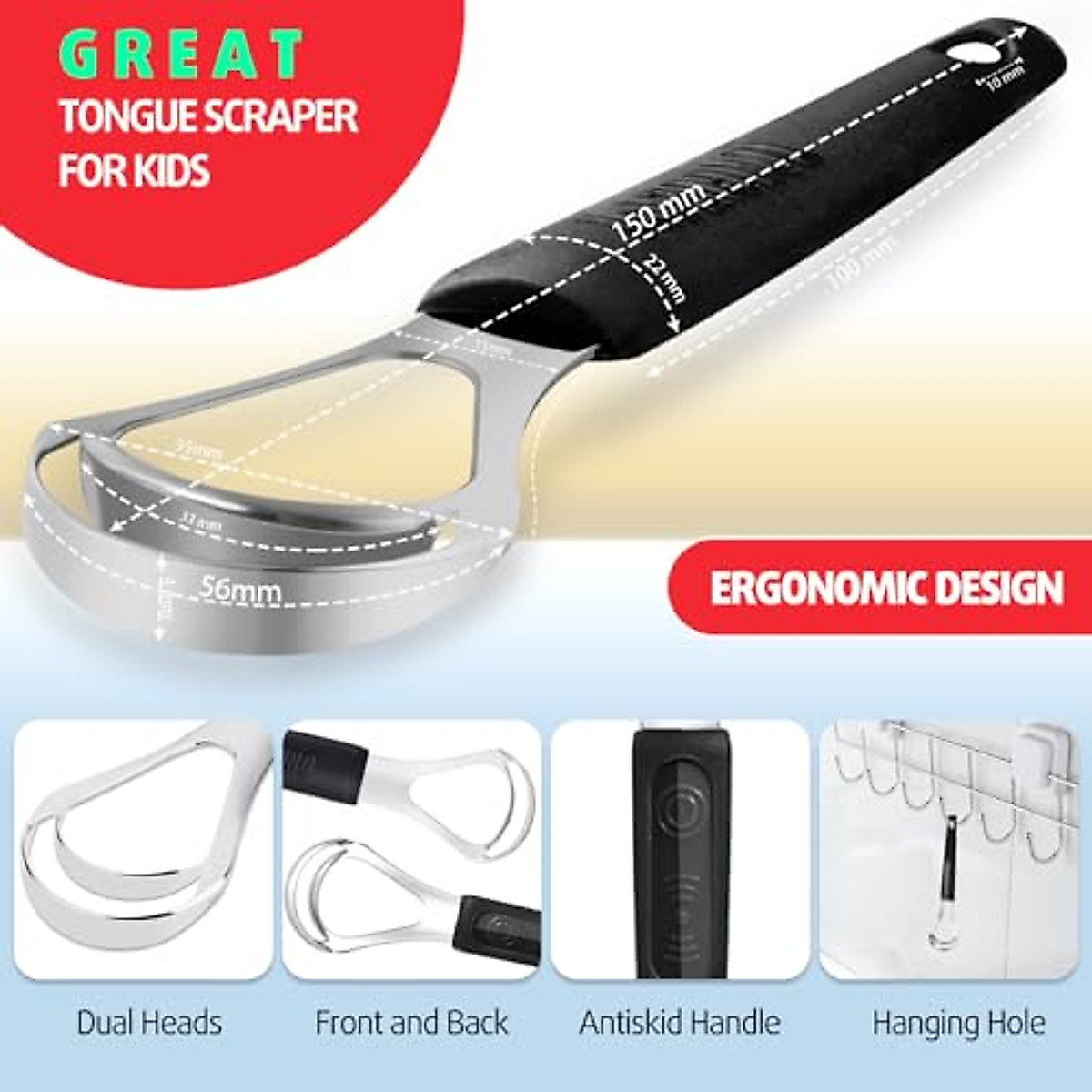 Cbiumpro 4-Pack Tongue Scraper for Adults & Kids, Stainless Steel Tongue Cleaner with Travel Case, Reduce Bad Breath