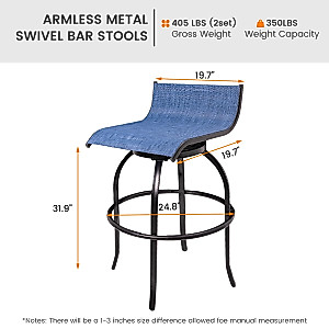 Sundale Outdoor Swivel Bar Stools Set of 2, 32 Inch Seat Height Tall Chairs with Back Armless, Patio Bar Height Sling Barstools, Textilene Fabric High Pub Chairs for Porch Deck Yard, Blue