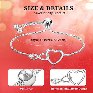 Silver Bracelet Silver Bracelets for Women Infinity Bracelets for Women Sterling Silver Bracelet Heart Bracelet Sterling Silver Bracelets for Women Adjustable Bracelets for Women Bracelets Women