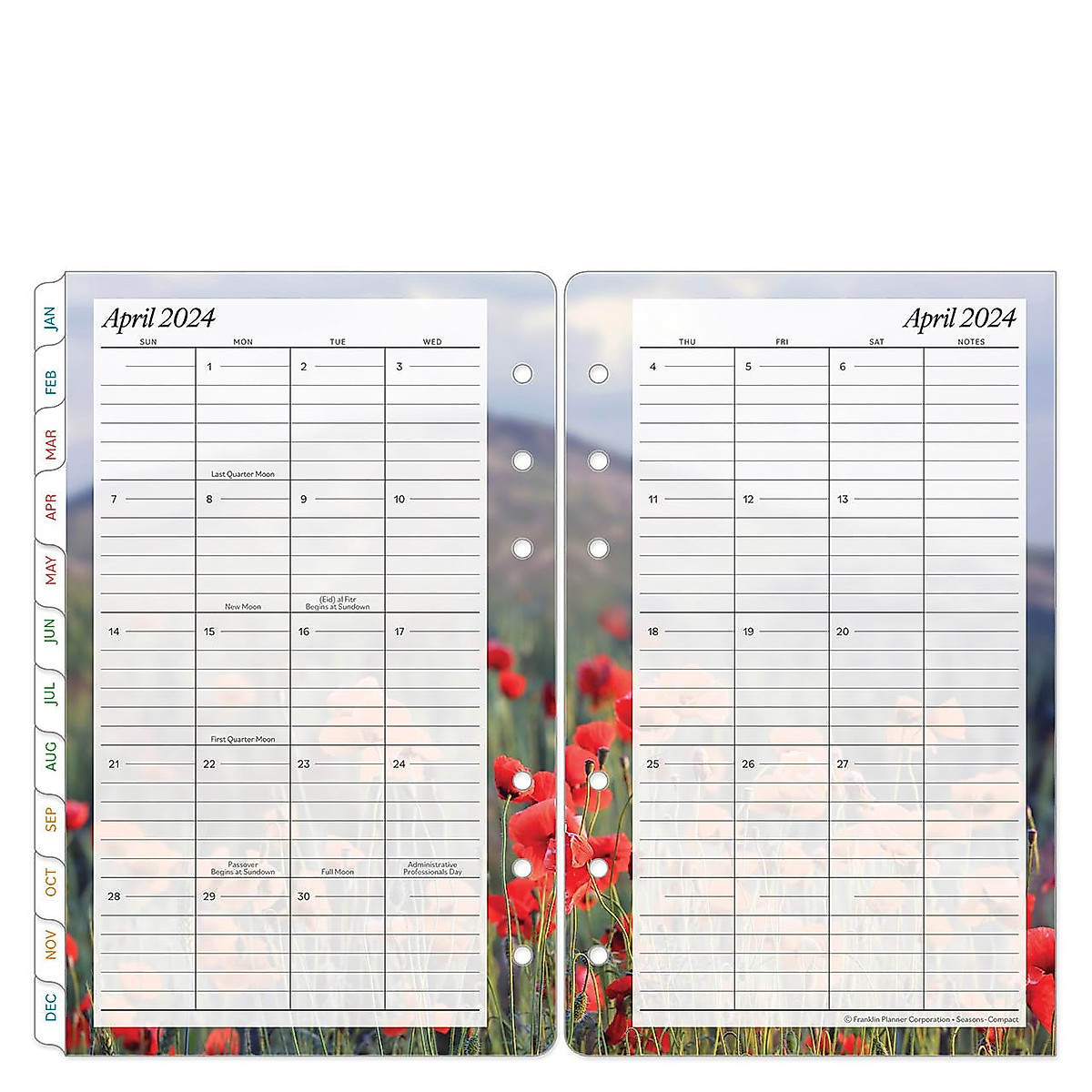 FranklinCovey - Seasons Two-Page Monthly Calendar Tabs (Compact, Jan 2024 - Dec 2024)