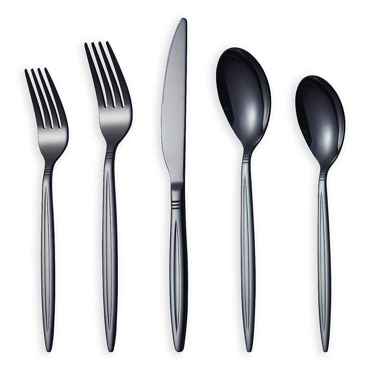 20 Piece Black Silverware Set, Stainless Steel Flatware Set, Titanium Black Cutlery Set, Service Set for 4 (Shiny Black)