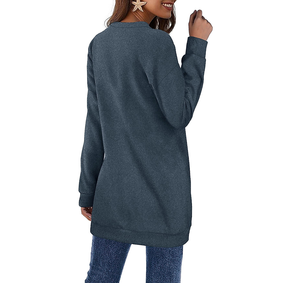 OFEEFAN Women Sweatshirts Long Sleeve V-Neck Fall Tops for Women Blue XXL