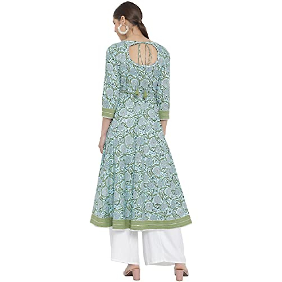 Yash Gallery Women's Plus Size Cotton Floral Printed Anarkali kurta (Blue)