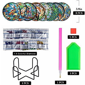 mrpwnle 8 Pieces Diamond Painting Coasters Kit with Holder, DIY Diamond Art Coasters Crafts Projects, Diamond Dot Kits for Adults and Beginners Supplies for Christmas Gift (Animal Style)