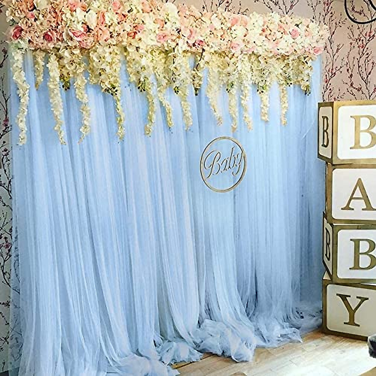 Wedding Tulle Backdrop Curtains 5ftx7ft Baby Blue Stage Backdrop Fabric Dessert Table Background Photography Decorations