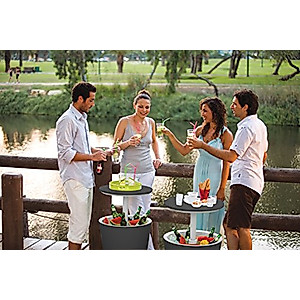 Keter Modern Cool Bar Outdoor Patio Furniture and Hot Tub Side Table with 7.5 Gallon Beer and Wine Cooler, Grey