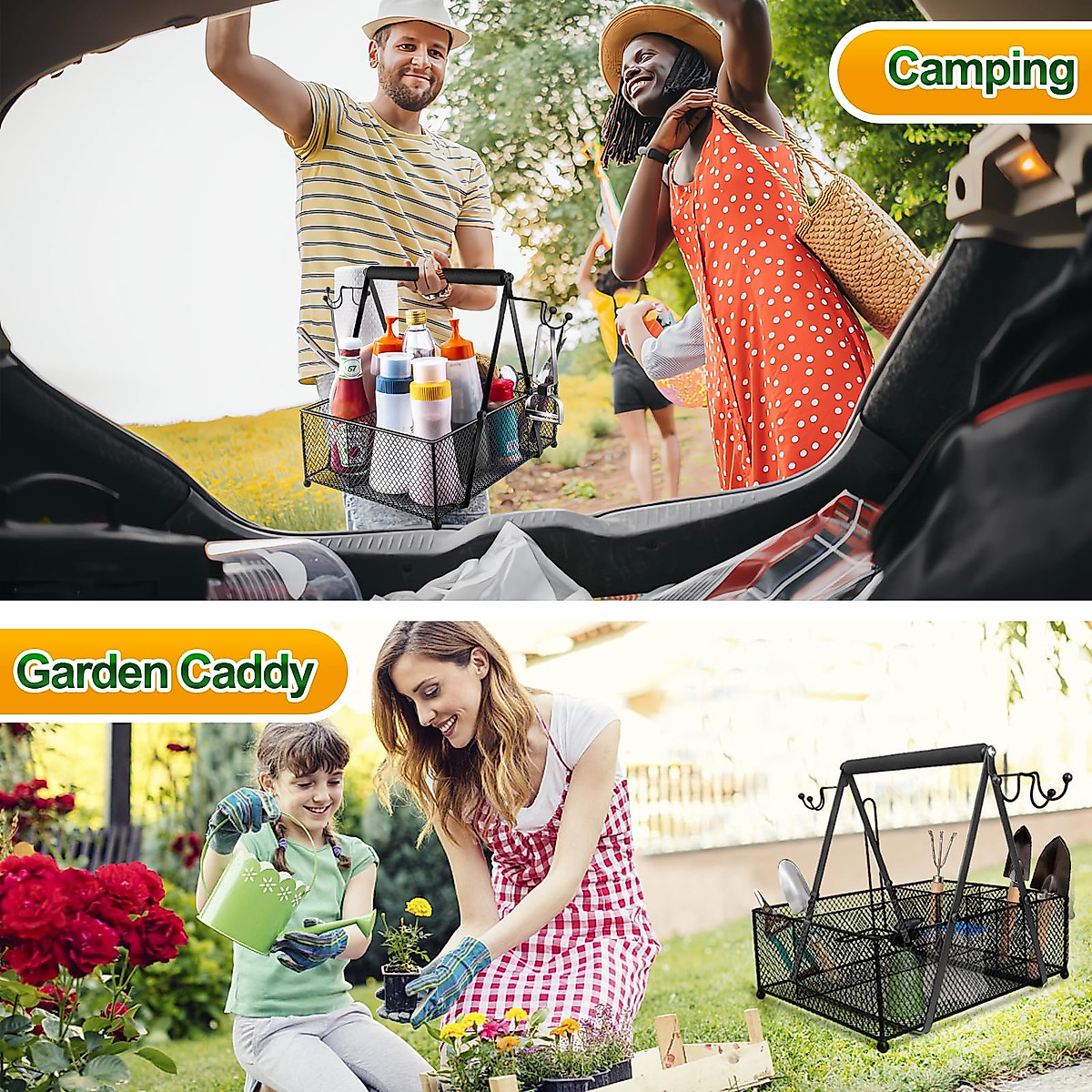 SCNVO Grill Caddy, BBQ Caddy with Paper Towel Holder, Utensil Caddy for Kitchen Organizer, Picnic Condiment Flatware Caddy for Camping Barbecue Griddle Grilling Rv Patio Camper Accessories Organizer