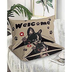 Edwiinsa Funny Cute Love Heart Dog Pillow Covers Standard Size Set of 2 20x26 Bed Pillow, Black Paws Rustic Beige Plush Soft Comfort for Hair/Skin Cooling Pillowcases with Envelop Closure