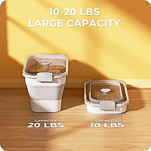 Airtight Dog Food Storage Container Up to 𝟮𝟯 𝗹𝗯𝘀,【Keep Dry Food Fresh】 Collapsible Pet Food Container with Clear Lid,【Ready to Use】 Cat Treart Container with Attachable Casters and Measuring Cup