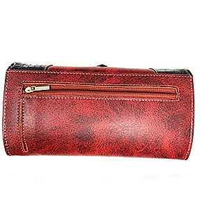 Premium Rhinestone Cross Cut Out Western Embroidered Womens Concealed Carry Handbag With Matching Wallet in 5 colors (Red)