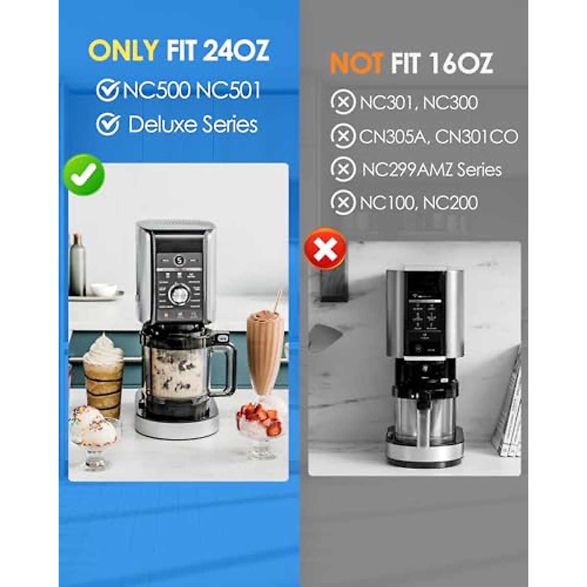 EIIORPO for Ninja Creami Deluxe Pints and Lids - 4 Pack 24oz NC501 NC500 Series Creami Deluxe Pint Containers Replacement Compatible with 11-in-1 Ninja Ice Cream Maker