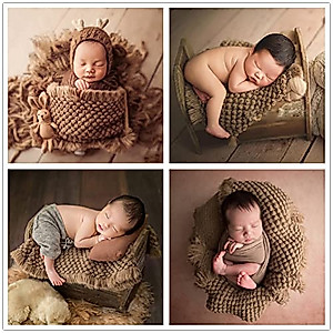 Baby Photography Props Basket Braid Wool Wrap Newborn Photo Shoot Baskets Filler Posing Stuffer Background Blanket (Coffee)