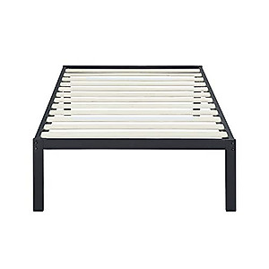 Olee Sleep 14 Inch Modern Metal Platform Bed Frame / Mattress Foundation / Wood Slat Support / No Box Spring Needed, Twin, Black