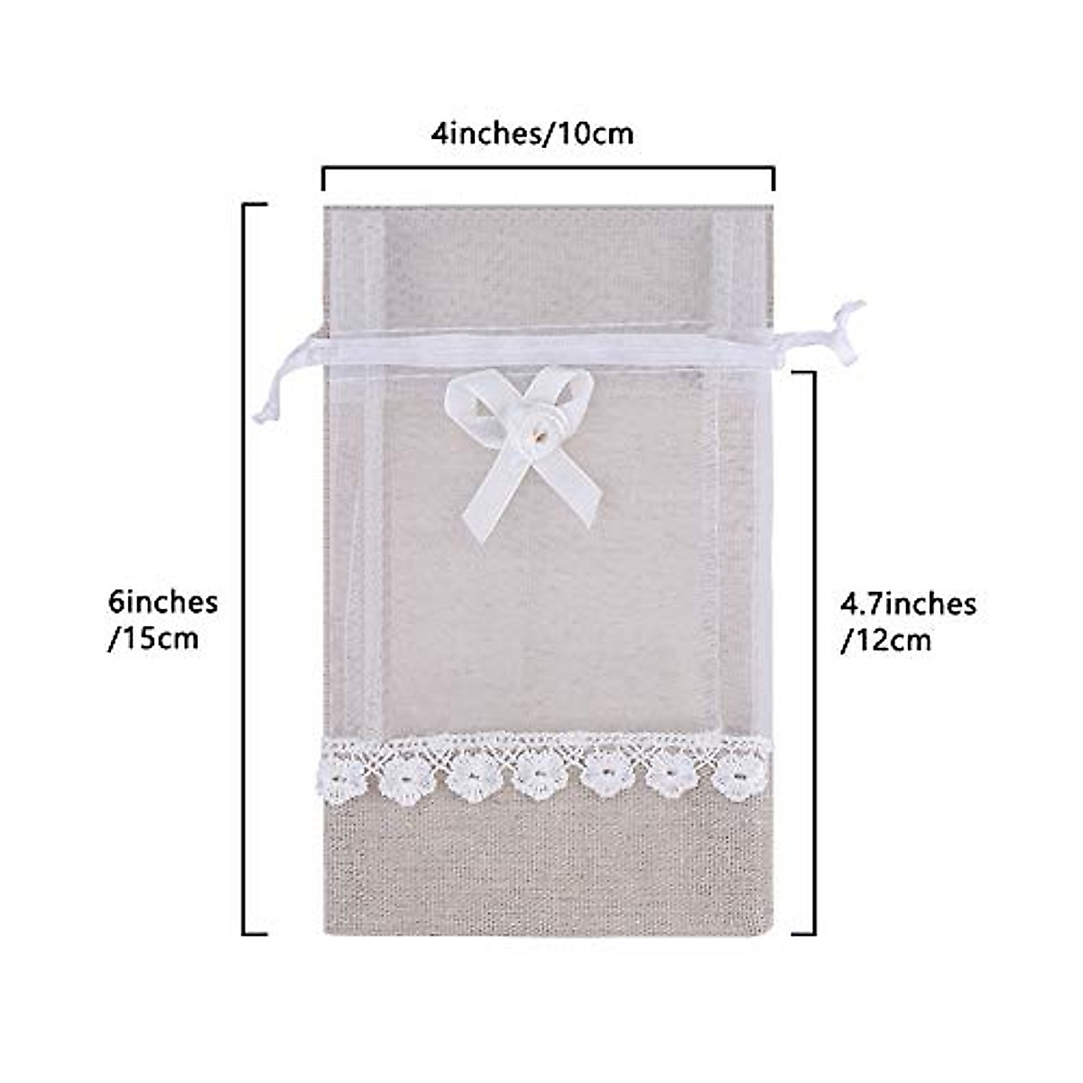 SumDirect Rose Drawstring Burlap Bags - 20pcs Lace Jute Organza Favor Gift Bags, sheer linen favor bags for Wedding