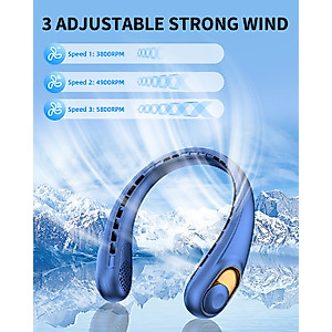 Neck Fan, Personal Fan with LED Indicator, USB-C Charging, Long-Lasting 5200mAh Battery, Hands Free Bladeless Fan with 3 Adjustable Speeds & Ultra-Quiet, Ideal for Home, Travel & Outdoor