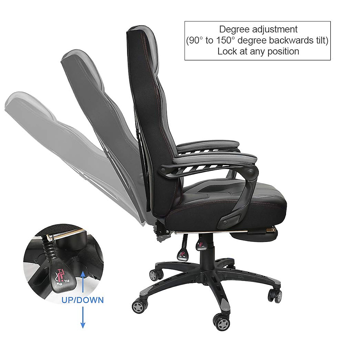 Massage Gaming Chair Racing ,Office Chair Video Game Chair,High Back PU Leather PC Racing Computer Desk Office Swivel Recliner with Retractable Footrest and Adjustable Lumbar Cushion Support (Grey)