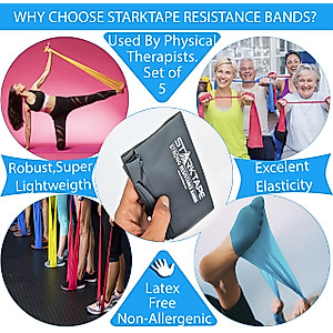 Resistance Bands Set. 5 Pack Non-Latex Physical Therapy, Professional Elastic Band. Perfect for Home Exercise, Workout, Strength Training, Yoga, Pilates, Rehab or Gym Leg Upper, Lower Body