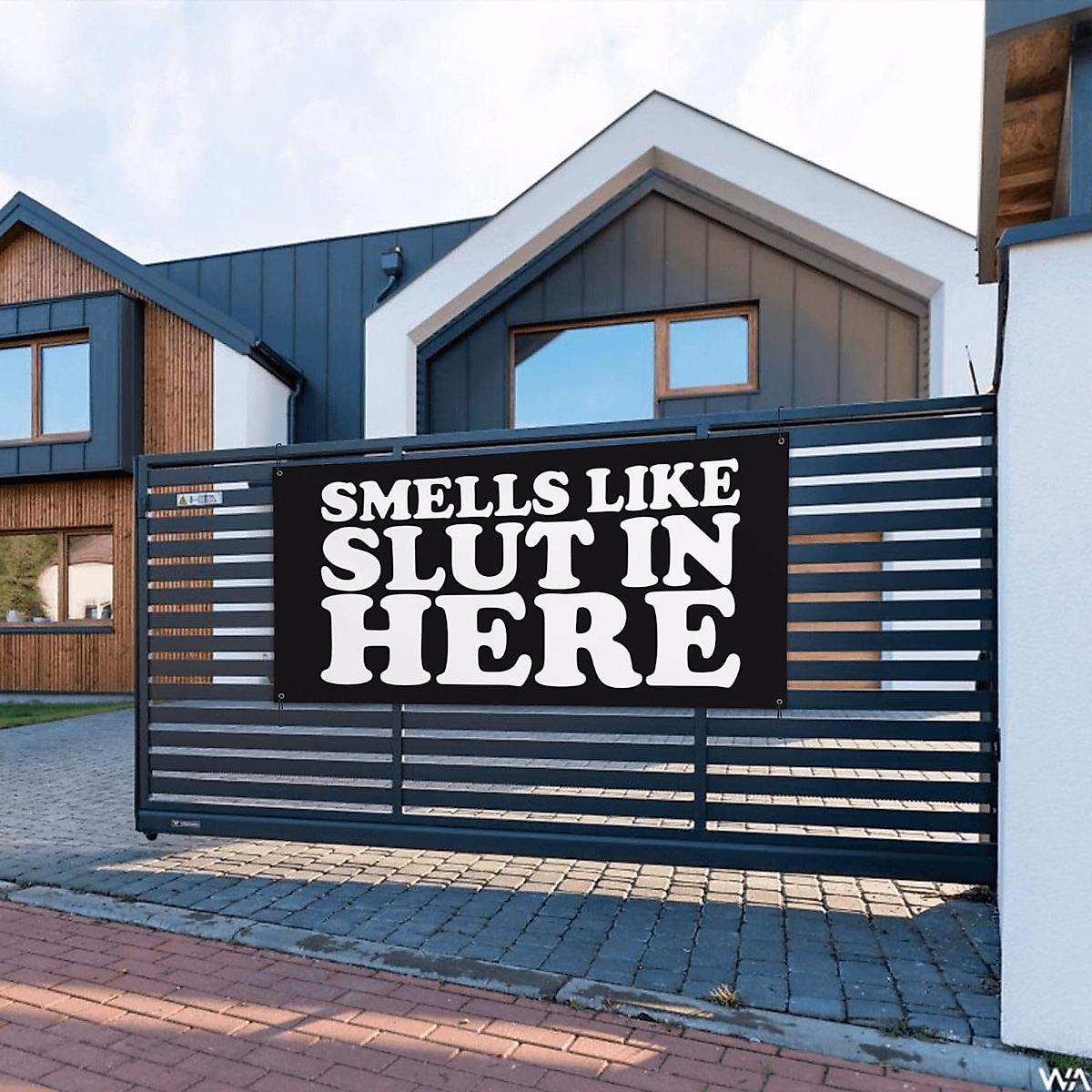 Haebfsl Smells Like Slut In Here Flags 24" X 47" Banner Wall Outdoor Hanging Flag With 4 Brass Grommets For College Dorm Room Decor