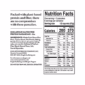 King Arthur Flour Gluten Free Protein Pancake Mix, Non-GMO Project Verified, No Sugar Added, Non-Dairy, 12 Oz