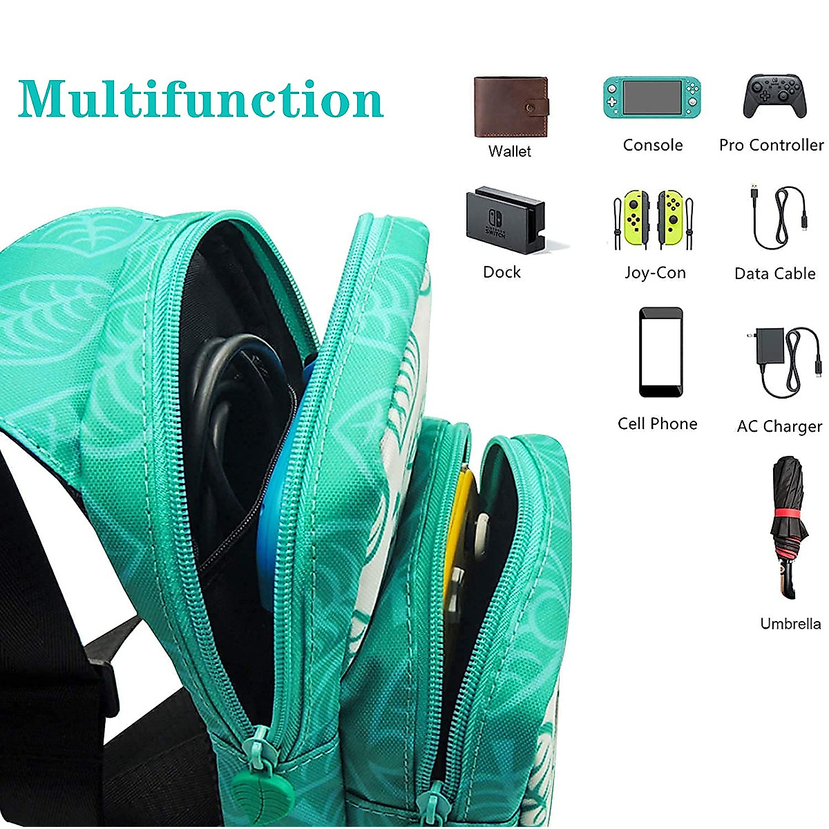 BTMETER Travel Bag for Nintendo Switch, Console, Joy-Con Grip & Dock, Leaf Crossing Case Nylon Water Resistant Portable Shoulder Crossbody Bag Backpack for iphone Switch Lite