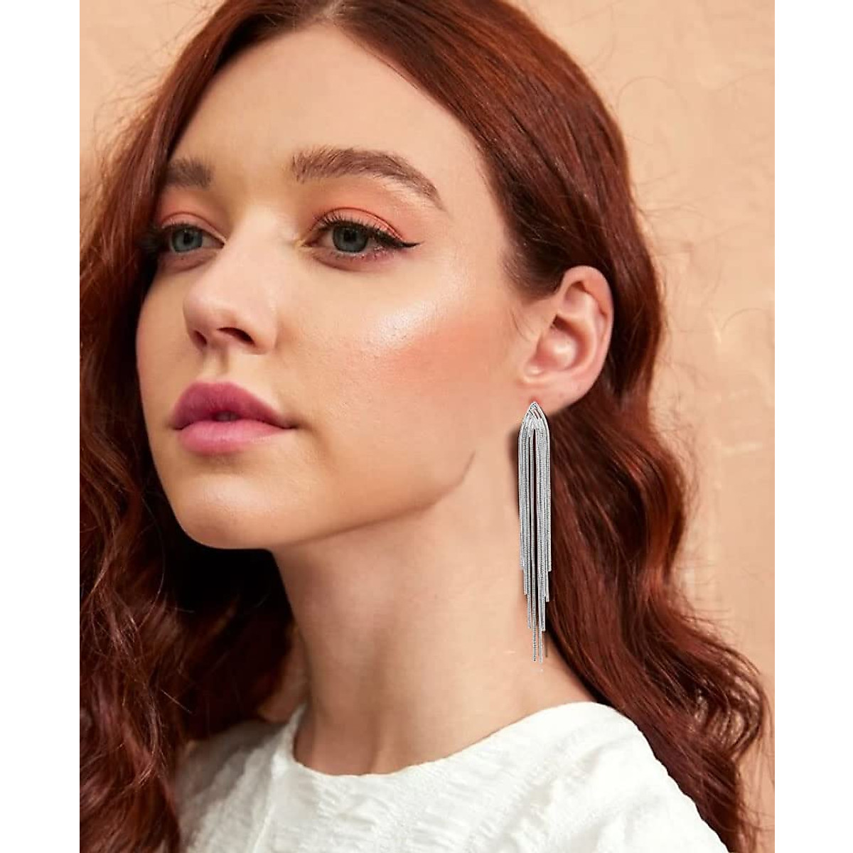 Long Silver Earrings for Women Dangling Silver Tassel Earrings Silver Long Metal Chain Tassel Dangle Earrings Silver Fringe Earrings Geometric Earrings Bridesmaid Jewelry