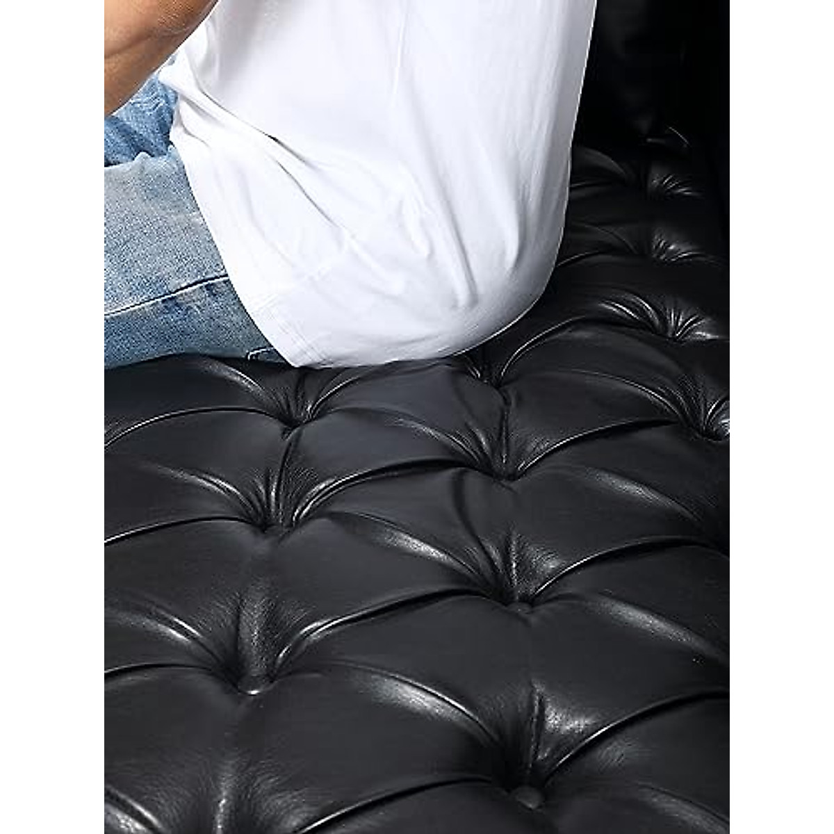 Morden Fort Chesterfield Sofa Faux Leather Loveseat, Luxurious 69" W Tufted Upholstered Loveseat Faux Leather Couch Furniture with Pillows, Wooden Leg for Living Room, Bedroom (Black)