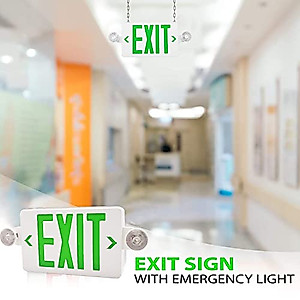 OSTEK Green LED Exit Sign with Emergency Lights, Two LED Adjustable Head Emergency Exit Lights with Battery Backup, Dual LED Lamp ABS Fire Resistance UL-Listed 120-277V (1)