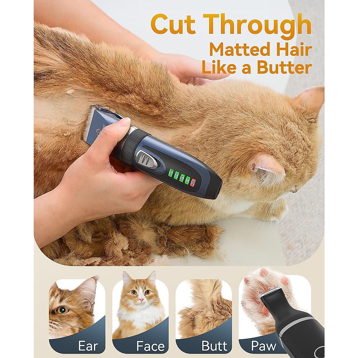 oneisall Cat Clippers and Paw Trimmer 3 in 1,Cat Grooming Kit,Cat Clippers for Matted Hair,Cordless Cat Shaver for Matted Long Hair,2 Speed Cat Hair Trimmer,Pet Clippers for Cats and Small Dogs