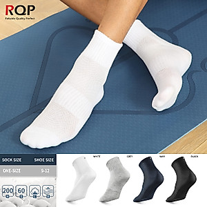 RQP Mens Cotton Athletic Socks Size 9-12 8 Pack Non Odor Quarter Length Knit Cushioned Liner Sox Breathable Moisture Wicking,Black