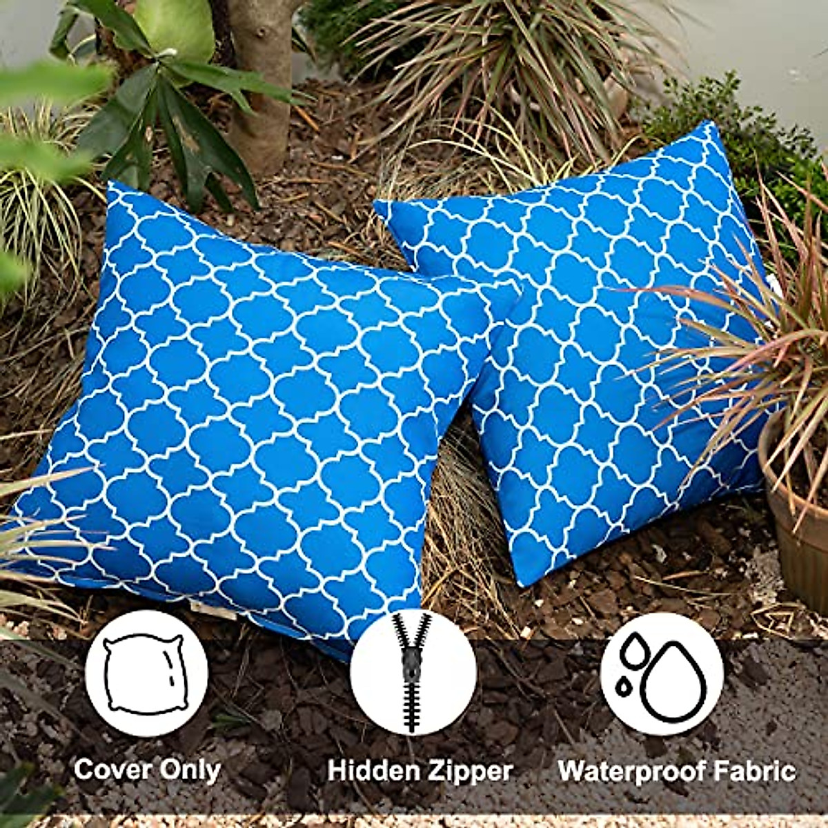 YASRKML 16 x16 inch Waterproof Outdoor Throw Pillow Covers Set of 2, Decorative Farmhouse Square Pillow Cushion Cases UV Protection, Modern Pillowcase for Patio Garden Balcony (Navy Blue)